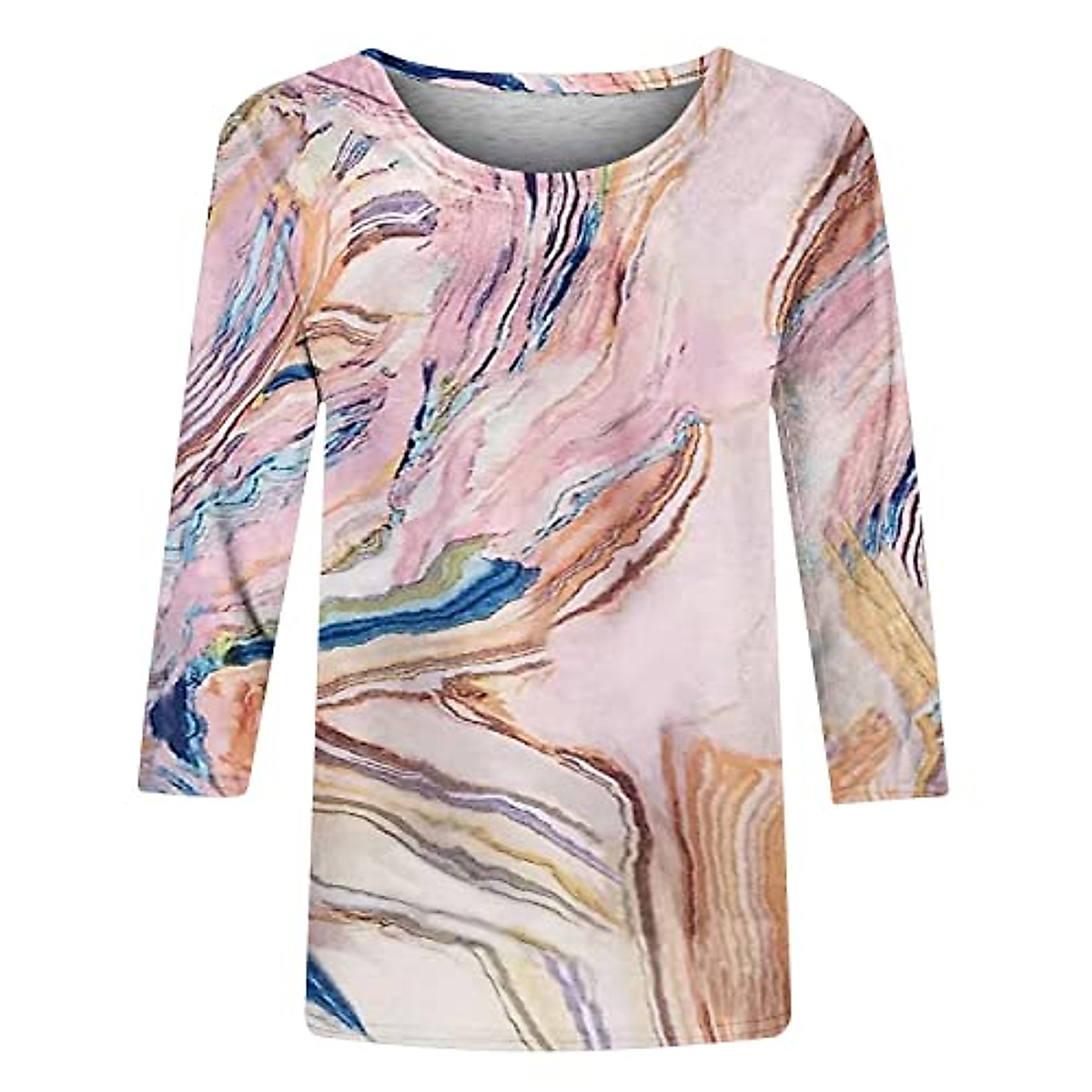 Running Tank Tops for Women 3/4 Sleeve Tops Cute Trendy 2023 Spring Shirts Graphic Tees Casual Regular Fit Crewneck Marble Print Blouse