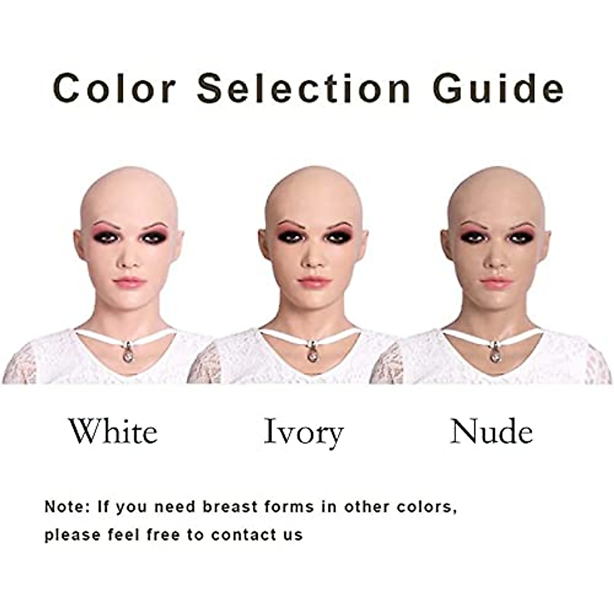 EQAIWUJIE Crossdressing fake face for Transgender Halloween Cosplay Realistic Handmade Silicone Head for Crossdresser(Ivory)