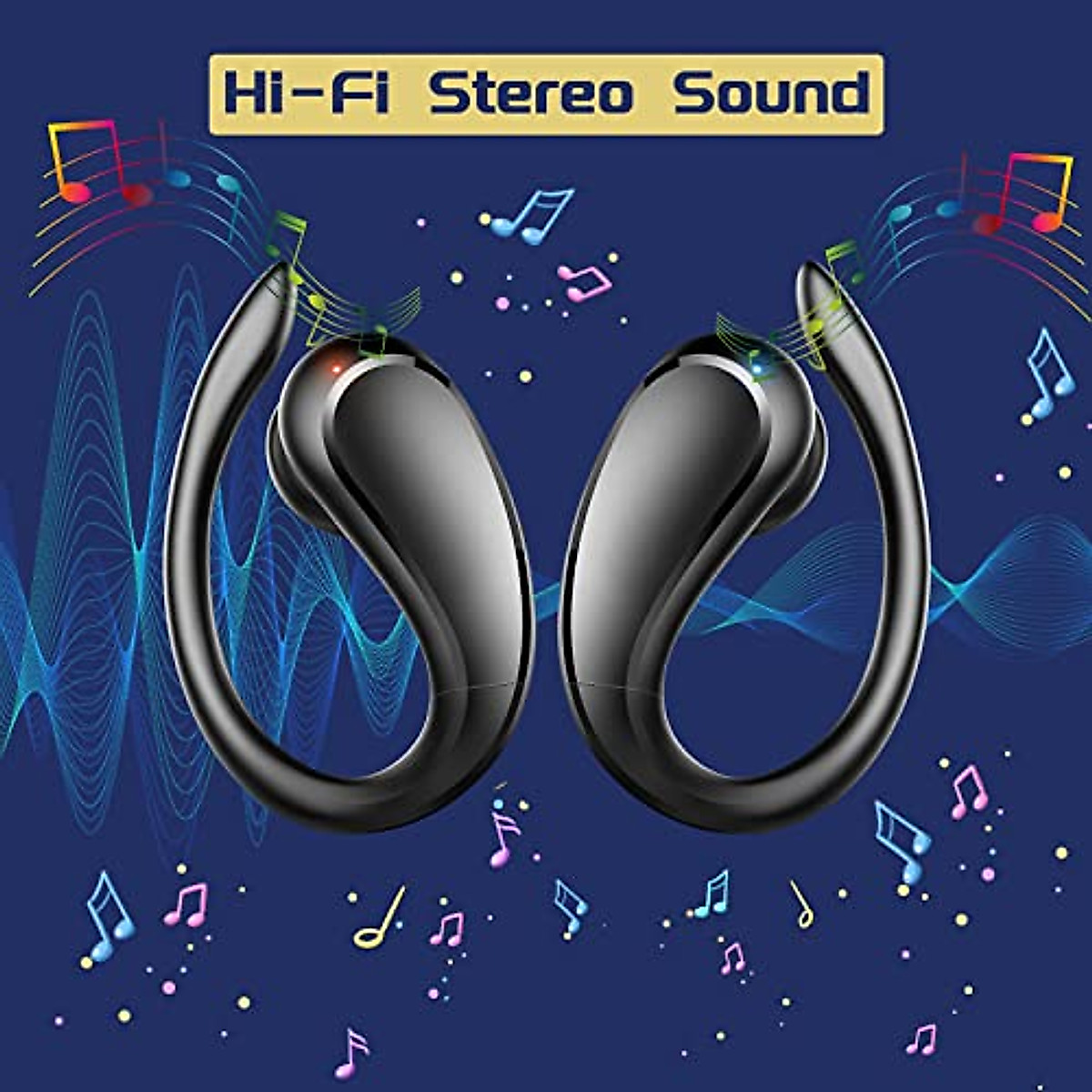 Wireless Earbuds, Bluetooth 5.3 Headphones Sport with Earhooks, 40H Ear buds Wireless Bluetooth Earbuds, IP7 Waterproof Wireless Headphones, Bluetooth Earphones with HD Stereo, LED Display, Black