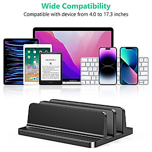 S SKSTYLE Vertical Laptop Stand Holder, Desktop Aluminum MacBook Stand with Adjustable Dock Size(2 Slots), Fits All MacBook, Surface, Chromebook and Gaming Laptops (Up to 17.3 inches), Black