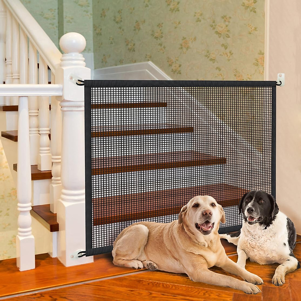 Dog Gate for Stairs Pet Gates for The House: Dogs Screen Mesh Gate for Doorways Stairways Indoor Safety 29 inch Tall, 34 inch Wide