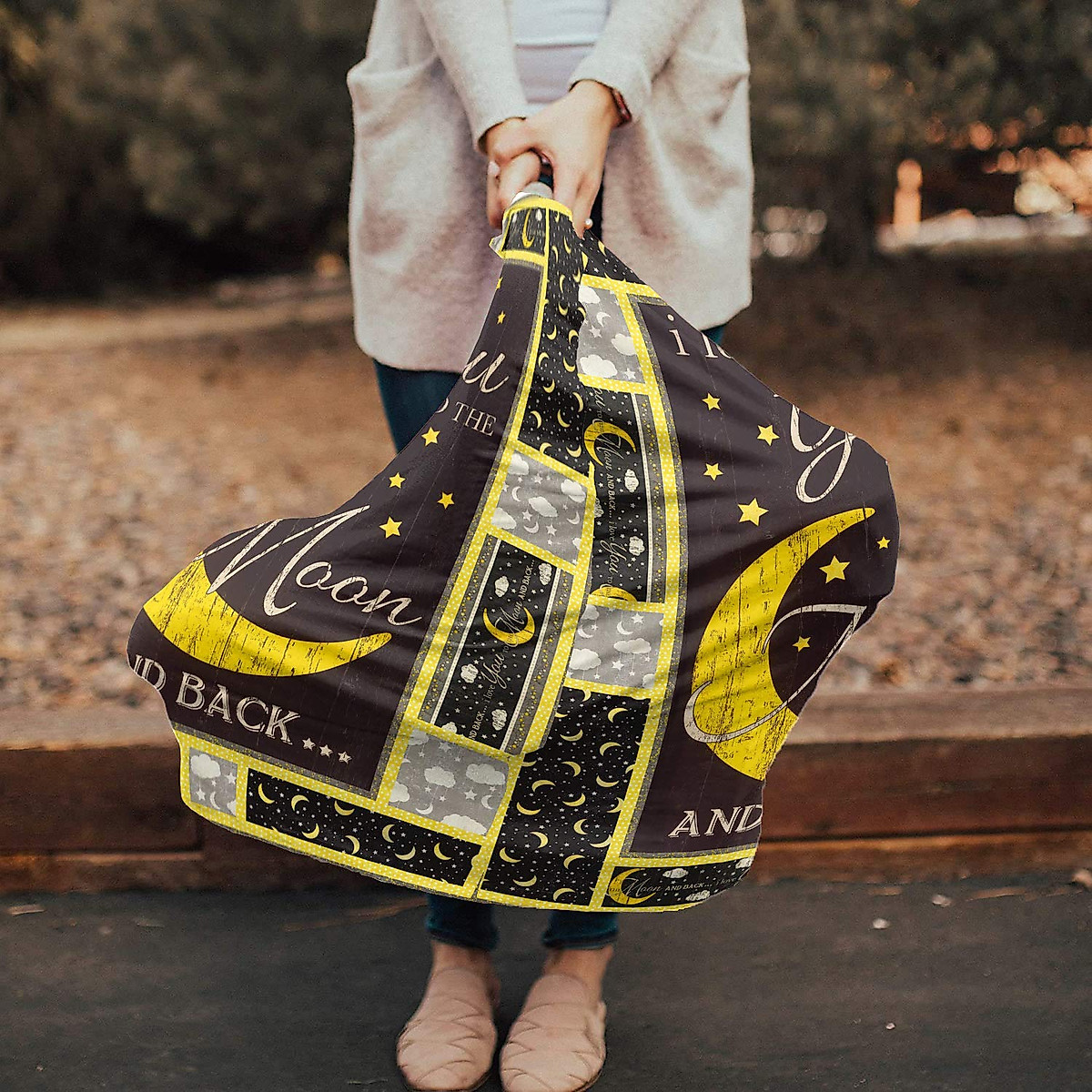 Car Seat Canopy Nursy Cover I Love You to The Moon and Back, Multi Use Breastfeeding Scarf for Infant Carseat Canopy Stroller Shopping Cart Highchair Romantic Words