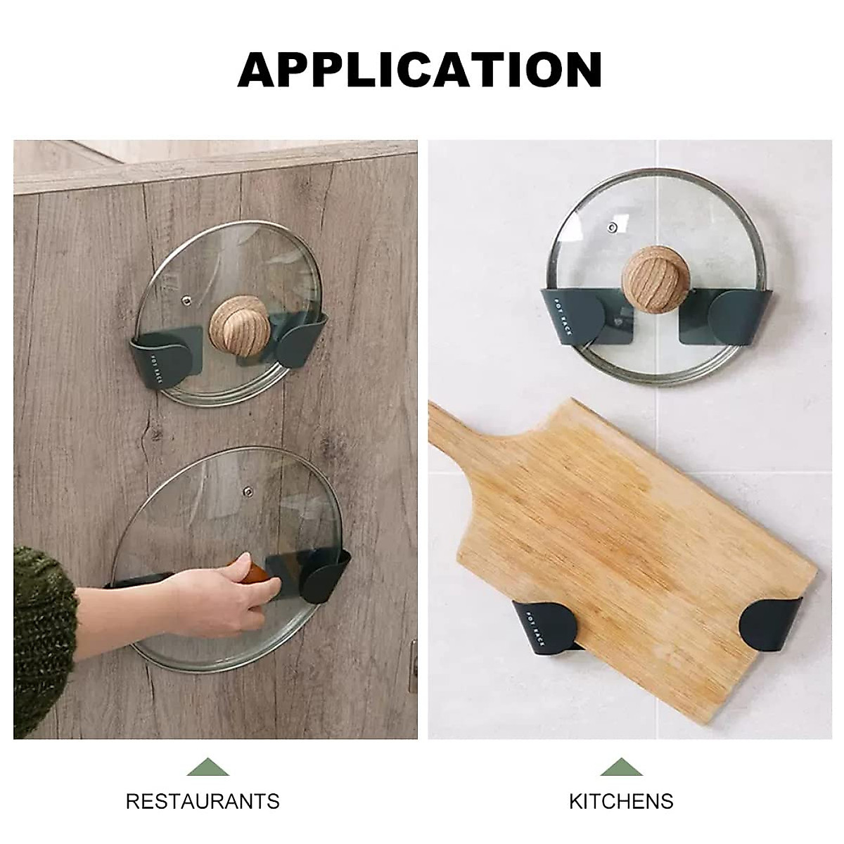 Luxshiny 3 pairs Kitchen Wall- Utensils Lid Hanging Pot Pan Cover Rack Wall Holder Cutting Stand Adhesive Cabinet Mount Cookware Holders Mounted Hangers Wall-mounted Free for Organizers