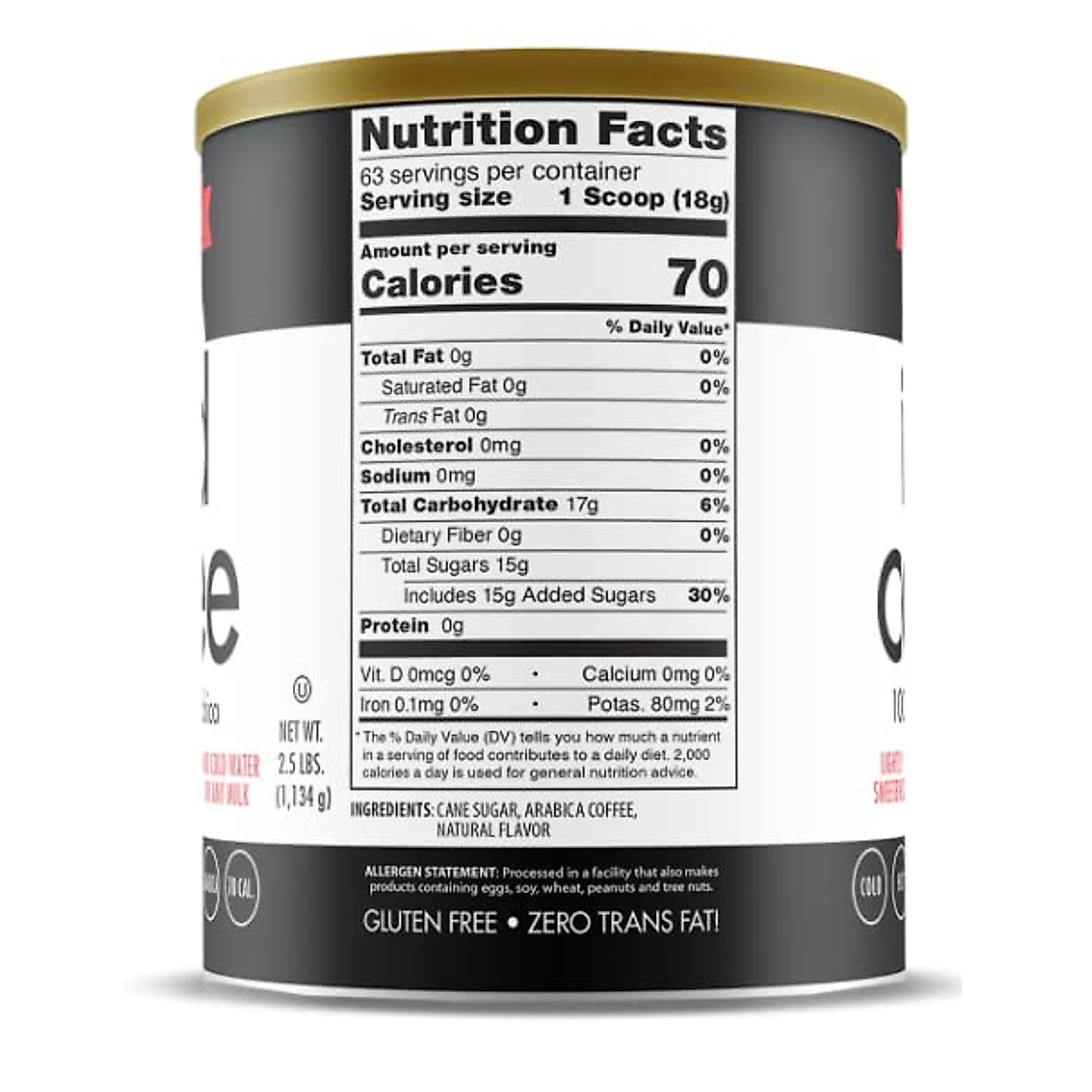 Caffe D'Vita Simply Iced Coffee French Vanilla - 100% Colombian Arabica Instant Mix, French Vanilla Instant Coffee, Low Calorie Iced Coffee, Lightly Sweetened, Dairy Free - 2.5 Lb Can