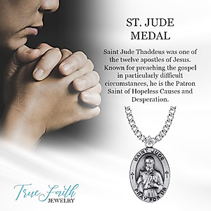 TrueFaithJewelry St Jude Necklace Patron Saint of Lost Causes Pendant Sterling Silver Oval Medal Religious Catholic for Women and Men, 7/8 Inch