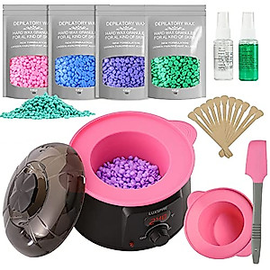 Luxspire Wax Warmer for Hair Removal, Waxing Kit for Women, Digital Wax Machine with Silicone Wax Pot, 4 Pack Hard Wax Beads, Waxing Applicator, Wax Pot, Home Self Waxing Kit for Body Eyebrow Bikini