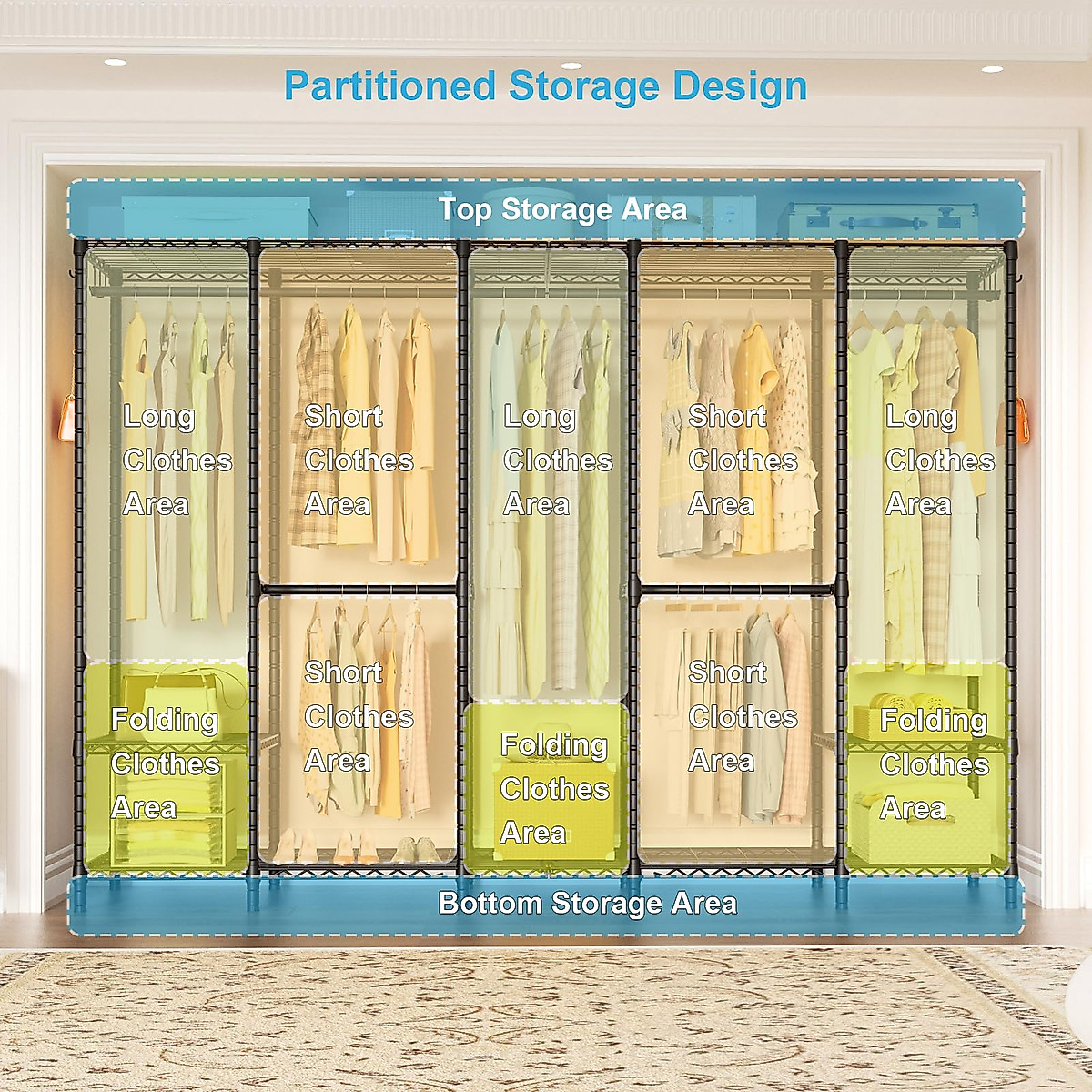 Ulif H50 Garment Rack Heavy Duty Clothes Rack, Freestanding Extra Large Portable Closet Wardrobe Rack, Clothing Racks for Hanging Clothes 89.8''W x 15.8" D x 76.4" H, Max Load 1400 Lbs, Black