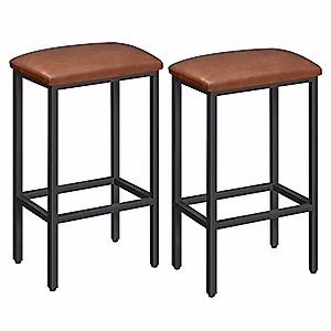 MAHANCRIS Bar Stools Set of 2, PU Upholstered Bar Stools, 26.8-Inches Kitchen Bar Stools with Footrest, for Kitchen, Living Room, Bar, Adjustable Feet, Easy Assembly, Brown and Black BAHZ01R01