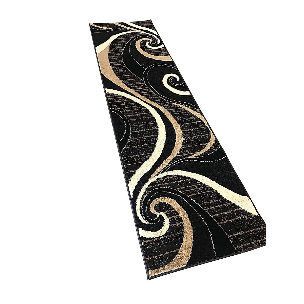 Modern Runner Contemporary Area Rug Dark Brown Black Beige Carpet King Design 344 (2 Feet X 7 Feet 3 Inch )