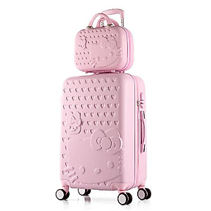MUNROU Hello Girls Kitty Rolling Luggage Cute Pink Hardshell Carry On Suitcase with Wheels
