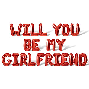 Letter Balloons - WILL YOU BE MY GIRLFRIEND 16" Inch Alphabet Letters Foil Mylar Balloon Valentines Day Banner (Red)