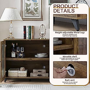 worldchoice Sideboard Buffet Cabinet 63" Wine Bar Cabinet with 4 Drawers & 2 Tempered Glass Doors Coffee Bar Cabinet Console Cabinet with Adjustable Shelf for Living Room Dining Room Kitchen, Brown