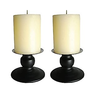 Young&L 2 Pcs Matte Black Candle Holders，Metal Decorative Candle Holders Ideal for Pillar Candles，Bedroom Living Room Fireplace,Wedding Decor, Home Decor Gifts Retro Candleholder