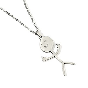 Stainless Steel Funny Doodle Necklace - Personalized Smiley Middle Finger Pendant Necklace, Unique Handmade Necklace Long Distance Friendship Jewelry Gift for Men Women (2pcs Silver)