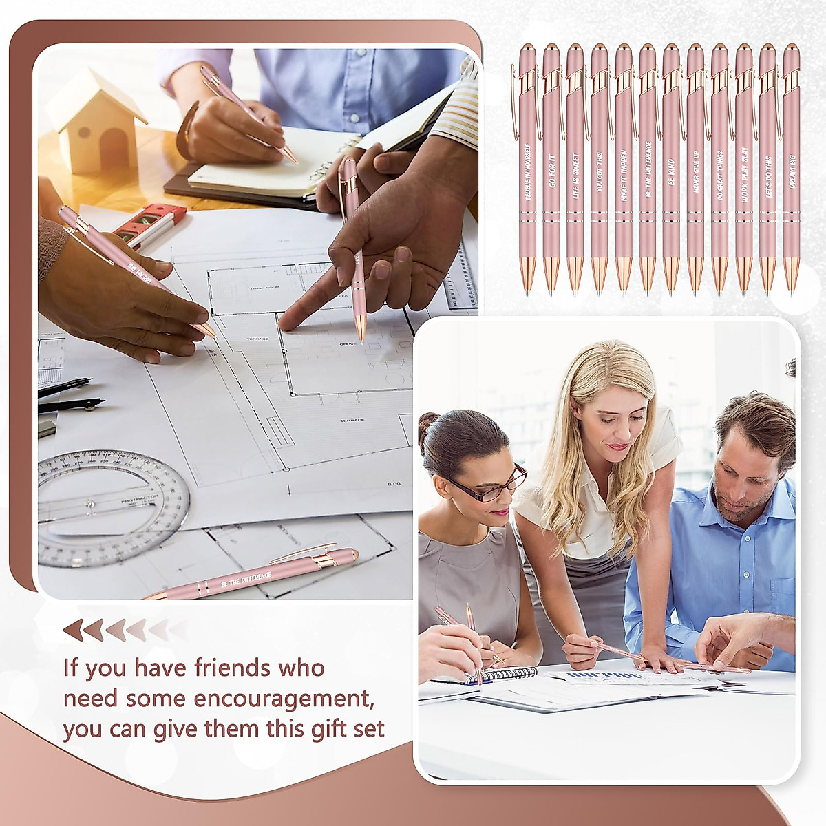 Yeaqee 24 Pcs Inspirational Ballpoint Pens Motivational Black Ink Retractable Quotes Pen with Stylus Tip Encouraging Message for Women Men Writing Office School Christmas Gift(Rose Gold)