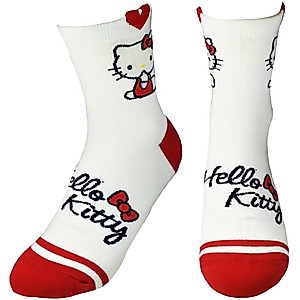 JJMax Women's Hello Kitty Cute Cotton Blend Ankle Socks Set, Crew Hearts Kitty, One Size