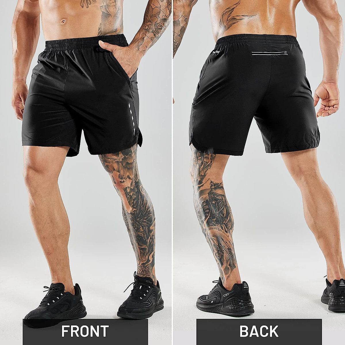 MIER Men's Lightweight Running Shorts Quick Dry Gym Sports Shorts with Zipper Pockets,Black,M