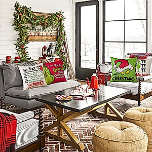 Christmas Pillow Covers 18x18 Set of 4 for Christmas Decorations,Grinch Christmas Decorations Throw Pillow Covers Merry Christmas Grinch Pillow Cases Christmas Pillows for Sofa Couch Indoor Outdoor