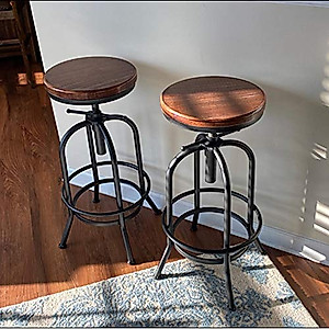 Vintage Bar Set includes Farmhouse Fire Hydrant Design Bistro Bar Table(38.6-44.4inch) and Set of 2 Industrial Bar Stools (26-32inch) Height Adjustable Swivel Wooden Top for Kitchen Dining Room Office