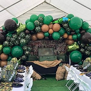 Paready Camo Balloons, 50 Pcs Green and Brown Balloons, Camouflage Army Balloon, 12 Inch Dark Sage Green Black Balloons Latex for Birthday Baby Shower Camping Woodland Hunting Jungle Party Decorations