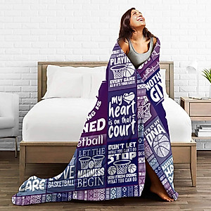 Homieblanket Basketball Blanket for Boys Girls, Cool Basketball Themed Design Printed Purple Throw Blankets for Kids Lap, Chair Sofa, Soft Fleece Cozy Blanket, 40"x 50"