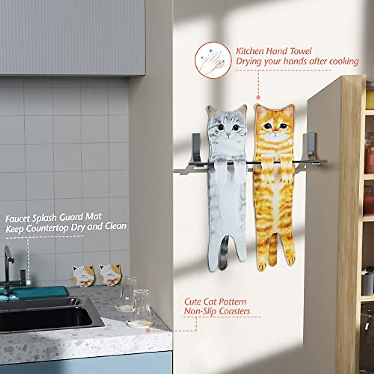 Semounva Cat Funny Hand Towels for Bathroom Kitchen - Valentines Day Birthday Housewarming Cute Fun Gifts for Women Her Cat Lovers Bathroom Decor