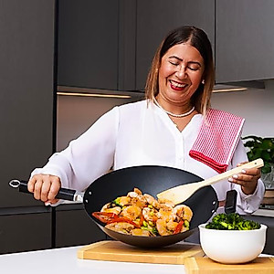 JOYCE CHEN Professional Series 14-Inch Carbon Steel Excalibur Nonstick Wok with Phenolic Handles