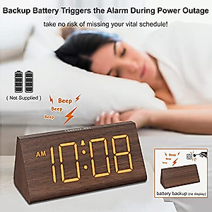 DreamSky Wooden Digital Alarm Clocks for Bedrooms - Electric Desk Clock with Large Numbers, USB Port, Battery Backup Alarm, Adjustable Volume, Dimmer, Snooze, DST, 12/24H, Wood Décor (Brown)