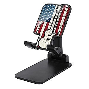 American Flag Guitar Funny Foldable Desktop Cell Phone Holder Portable Adjustable Stand Desk Accessories