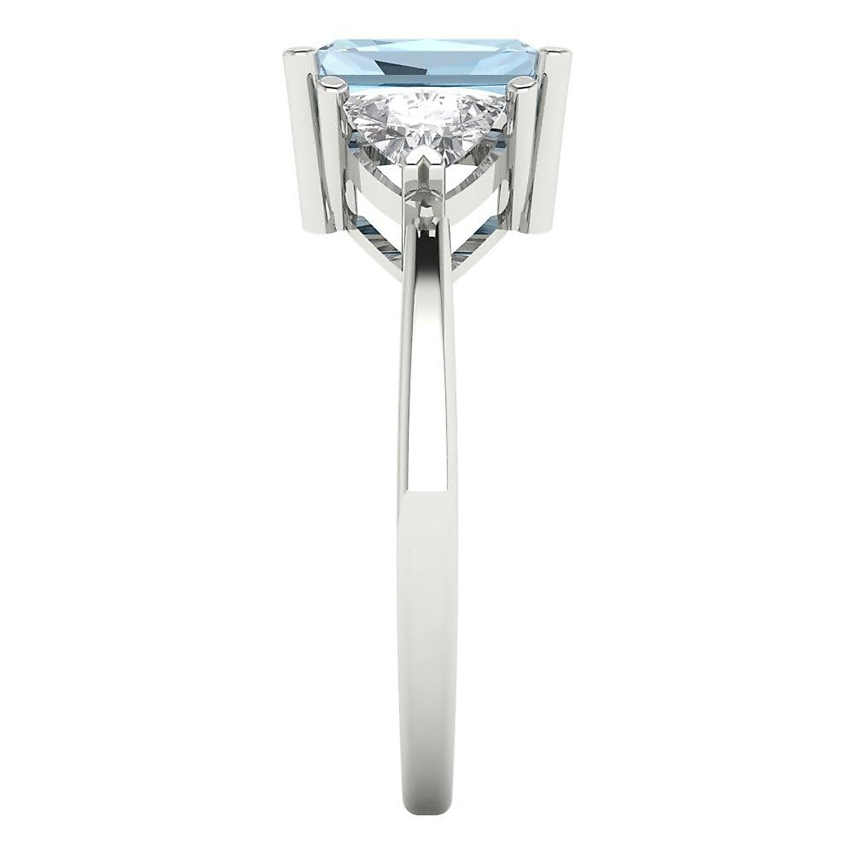3.0 ct Emerald cut 3 stone Solitaire Created Aquamarine Designer Anniversary Bridal Engagement Ring 14k White Gold 8
