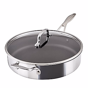 Circulon C1 Series Clad Stainless Steel with ScratchDefense Technology Cookware Nonstick Induction Saute Pan with Lid and Helper Handle, Metal Utensil Safe, 5 Quart - Polished Stainless Steel