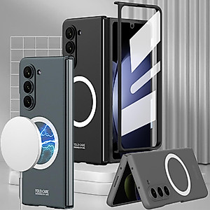 Magnetic Case for Samsung Z Fold 5, Compatible with Magsafe Z Fold 5 Case Built-in Screen Protector, Support Wireless Charger Anti-Scratch Shockproof Slim Case for Samsung Galaxy Z Fold 5 2023 (Black)