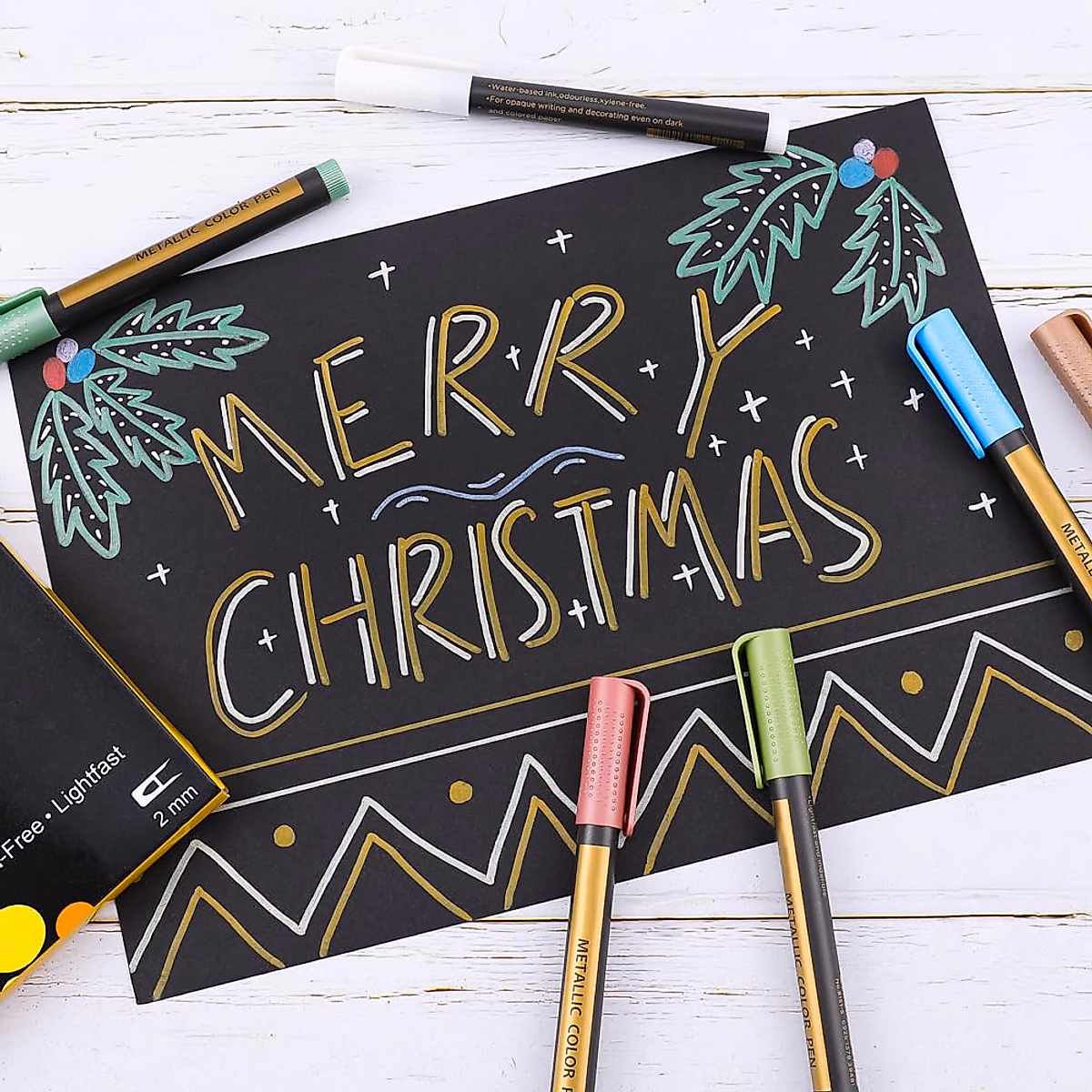 Dyvicl Metallic Marker Pens - Set of 9 Medium Point Metallic Markers for Rock Painting, Black Paper, Card Making, Scrapbooking Crafts, DIY Photo Album