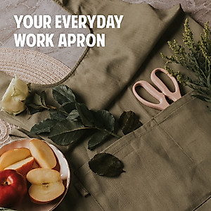 Hudson Durable Goods Cotton Cross Back Apron for Women - Seamless Crossover Style Smock Apron for Cooking, Crafting, Gardening, and More - 36” Full Length Pinafore Work Apron with Pockets (Sage)