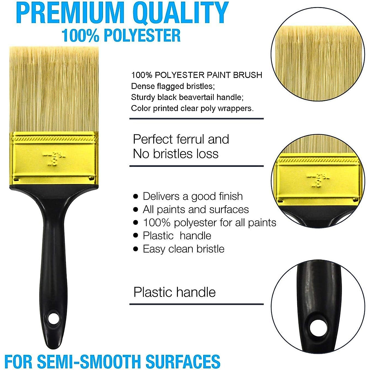 Great Andrew Paint Brushes, 30 PCS Great Value Multi use(3" 2" 1.5" 1" Flat &1.5" Angled) Paint Brush Pack, Paint Brushes Set for Home Furniture Fences and Wall Trim