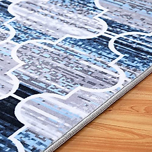 COZYLOOM Modern Area Rug, Vintage Moroccan Trellis Blue Area Rug for Living Room Bedroom, Non-Shed Washable Kitchen Throw Rugs Dining Room Home Floor Area Rug 5 * 8 FT