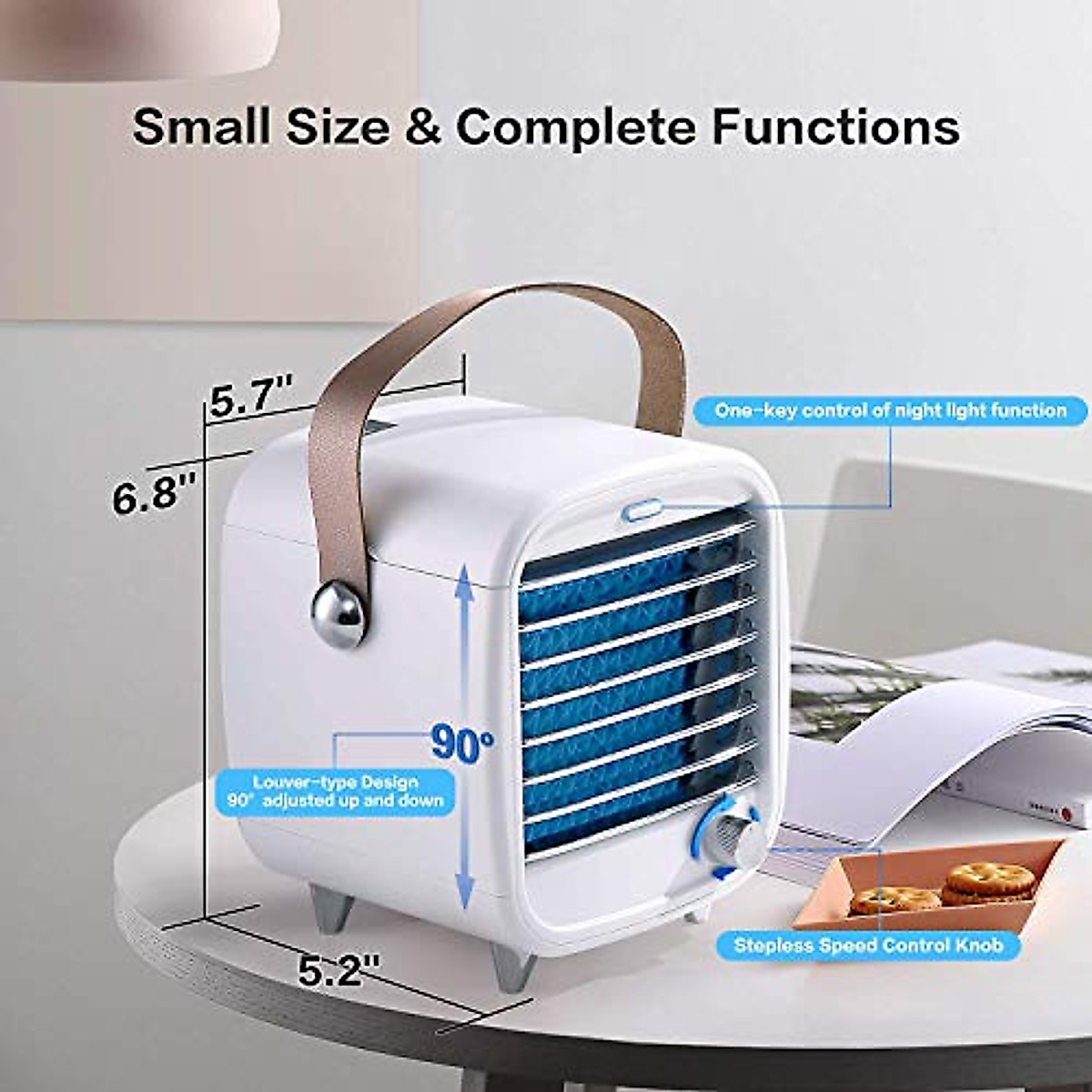 SmartDevil Portable Air Conditioner Fan, Small USB Desktop Air Cooler Fan, USB Personal Cooling Fan with Night Light, Built-in Ice Tray, Strong Wind, for Home, Office, Bedroom (White)