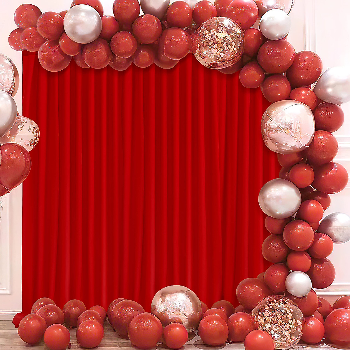 Red Backdrop Curtains 2 Panels 5ft x 10ft Polyester Photo Backdrop Drapes for Wedding Christmas Party Decorations