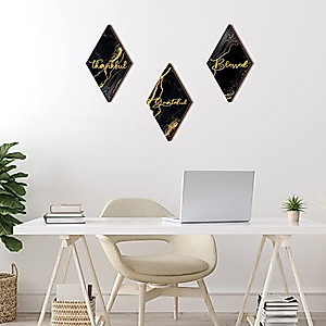 3 Pcs Marble Style Bathroom Wall Decor Thankful Grateful Blessed Wall Decor Black and Gold Farmhouse Rustic Art Wall Decor Wooden Bathroom Hanging Signs for Home Laundry Spa Room,11.8 x 6.7 Inches