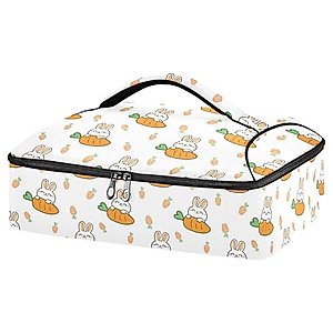 Kcldeci Insulated Thermal Food Carrier Insulated Casserole Carrier for Hot or Cold Food,Cartoon Rabbit and Carrot Insulated Tote Bag for Potluck Cookouts Parties Picnic,Lasagna Lugger