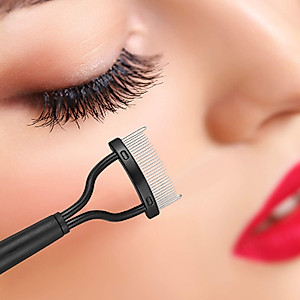 Hicarer 5 Pieces Folding Eyebrow Comb Stainless Steel Grooming Brush and Eyelash Separator Mascara Applicator with Storage Bag for Making Up Supplies