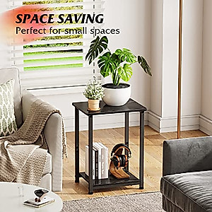 WLIVE End Tables Set of 2, 2-Tier Small Side Tables with Open Storage, Narrow Side Stands for Bedroom, Living Room, Couch, Study, Modern End Stands with Sturdy Metal Frame, Sturdy Easy Assembly,Black