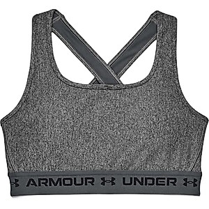 Under Armour Womens Crossback Mid Impact Heather Sports Bra , Charcoal Light Heather (019)/Black , Medium