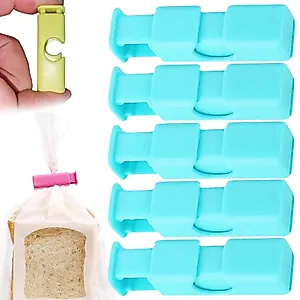 Generic Bag Clips, 5PCS Squeeze and Lock Bread Bag Clips for Food Storage, Reusable Plastic Bag Clips, Snack Bread Clips for Bags, 1 Seconds Easy-to-Use Bread Bag Closures Food Container Sets (Blue)