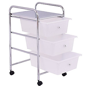 GOFLAME 3-Drawer Storage Cart, Rolling Storage Drawer Organizer with Mesh Top, Handle and 2 Lockable Wheels, Mobile Drawer Storage Unit for Home and Office