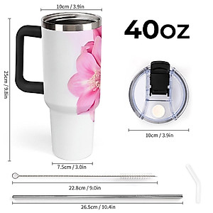 YTLKGFP 40 Oz Large Capacity Car Cup Beautiful Flowers Tumbler with Handle (Black) Straw Lid Insulated Stainless Steel Water Bottle Travel Mug Leak-proof Car Cup Keeps Cold Or Hot
