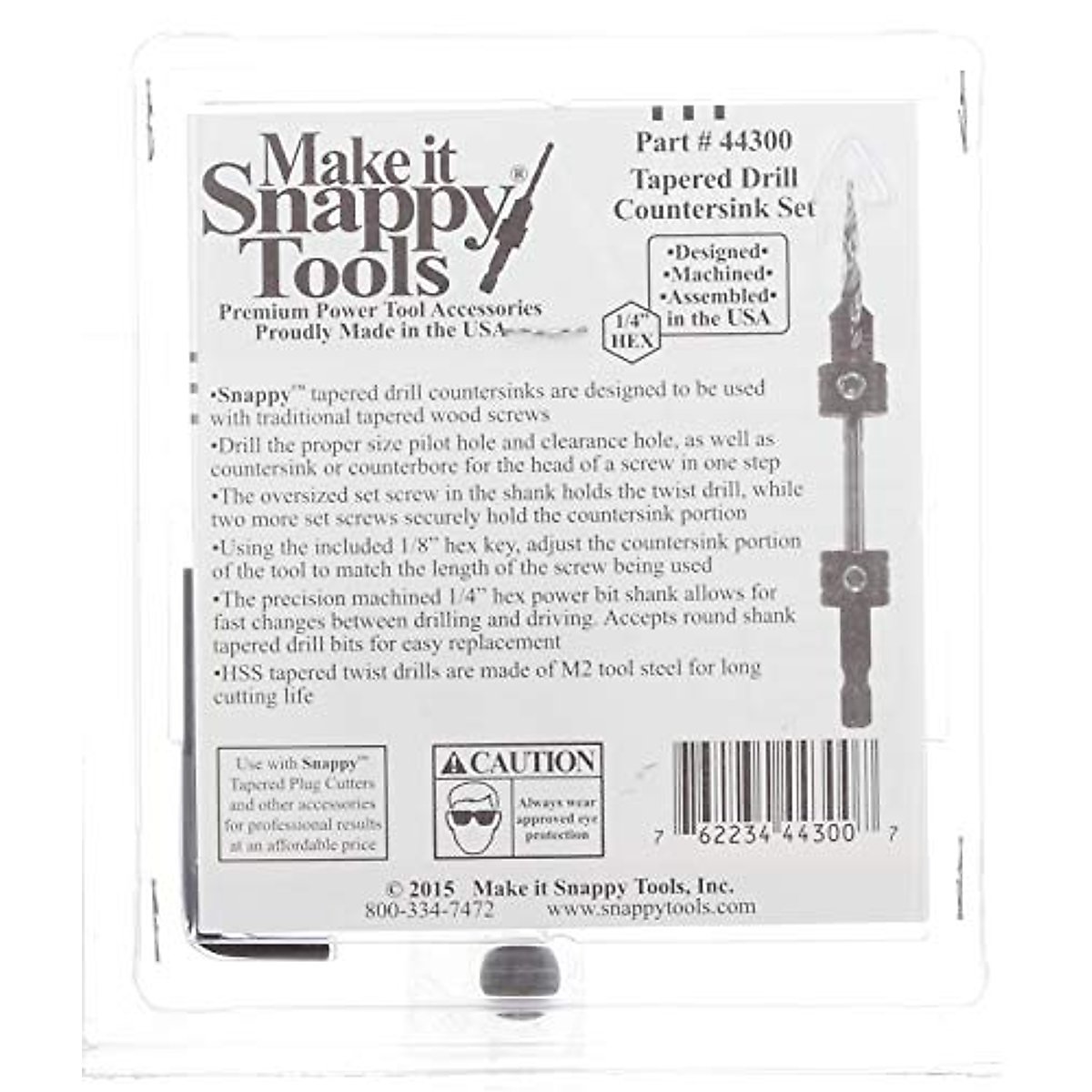Snappy Tools 44300 New 3-Piece Hex Shank Tapered Drill Countersinks Set For #6/#8/#10 Wood Screws, Reusable, Use With Round Shank Tapered Twist Drills, 1.8-Inch Hex Key, 1/4-Inch Hex Power Bit Shank