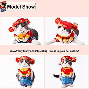 SEIS Dog Two-Legged God of Wealth Costume Cat Standing Clothes Pet New Year Costume for Birthday Halloween Christmas Tanabata Spring Festival Valentine's Day (M (Neck Circumference 13.8"/35cm))