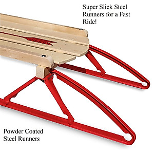 Paricon Flexible Flyer Metal Runner Steel and Wood Snow Sled Slider with Steering Bar, Pre Drilled Holes, and Triple Knee Construction, Red