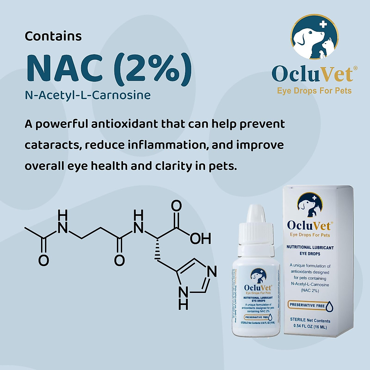 OcluVet Eye Drops for Pets | Clinically Studied Antioxidants for Pets with Cataracts | Made in The USA | Includes 2% N-Acetyl-L-Carnosine (NAC) | 16mL